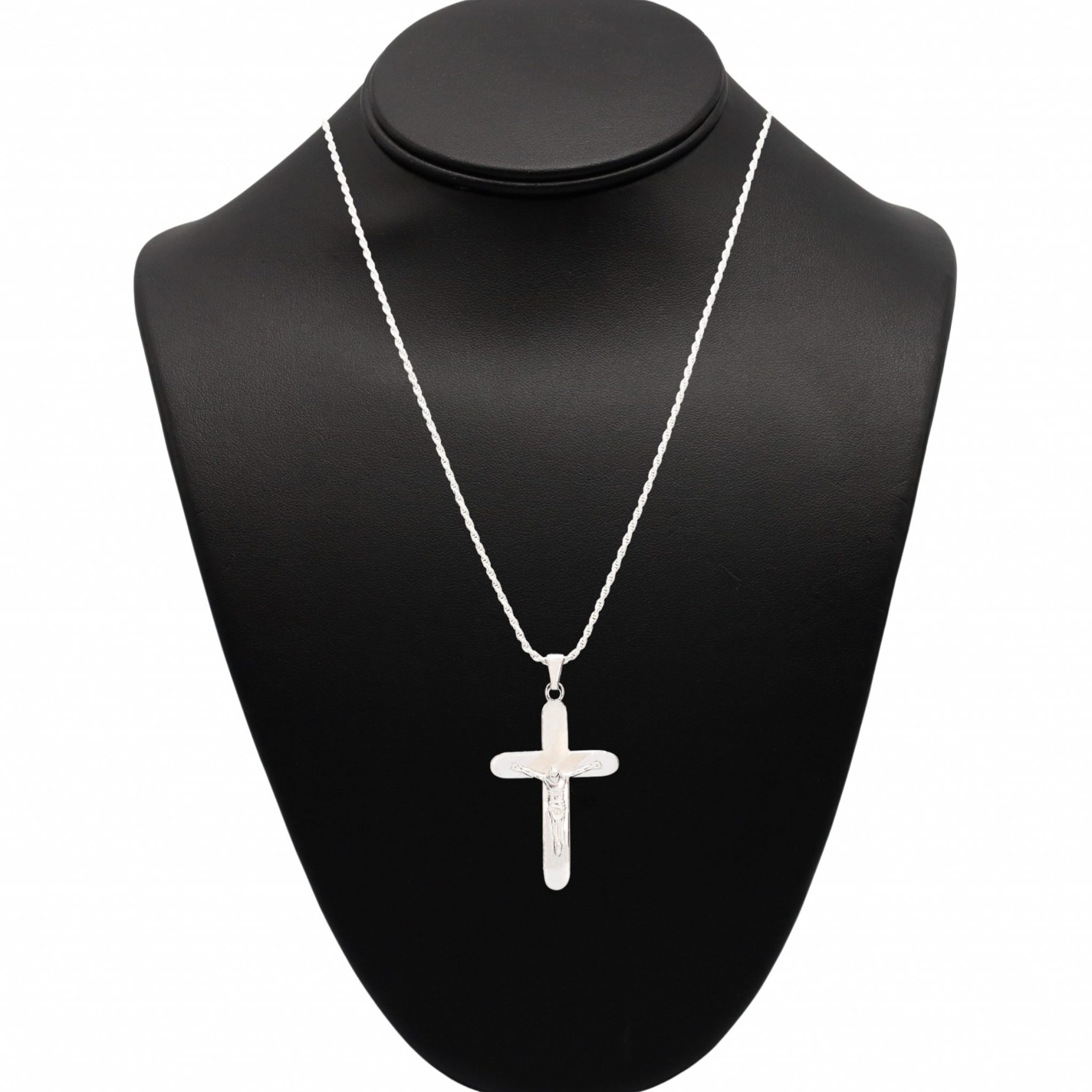 Slanted Line Detail Cross - Silver Pendant - Golden Hand Jewellery