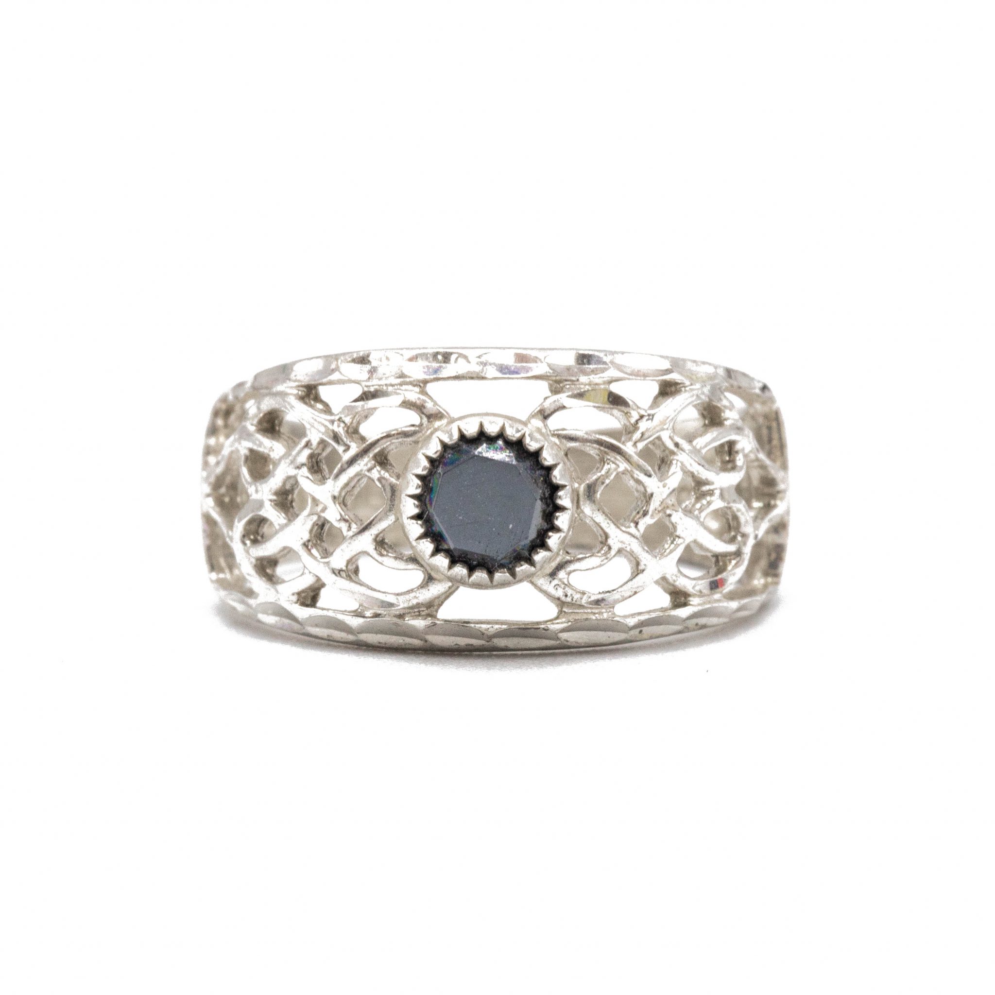 Vine Band with Black Stone- Silver Ring - Golden Hand Jewellery