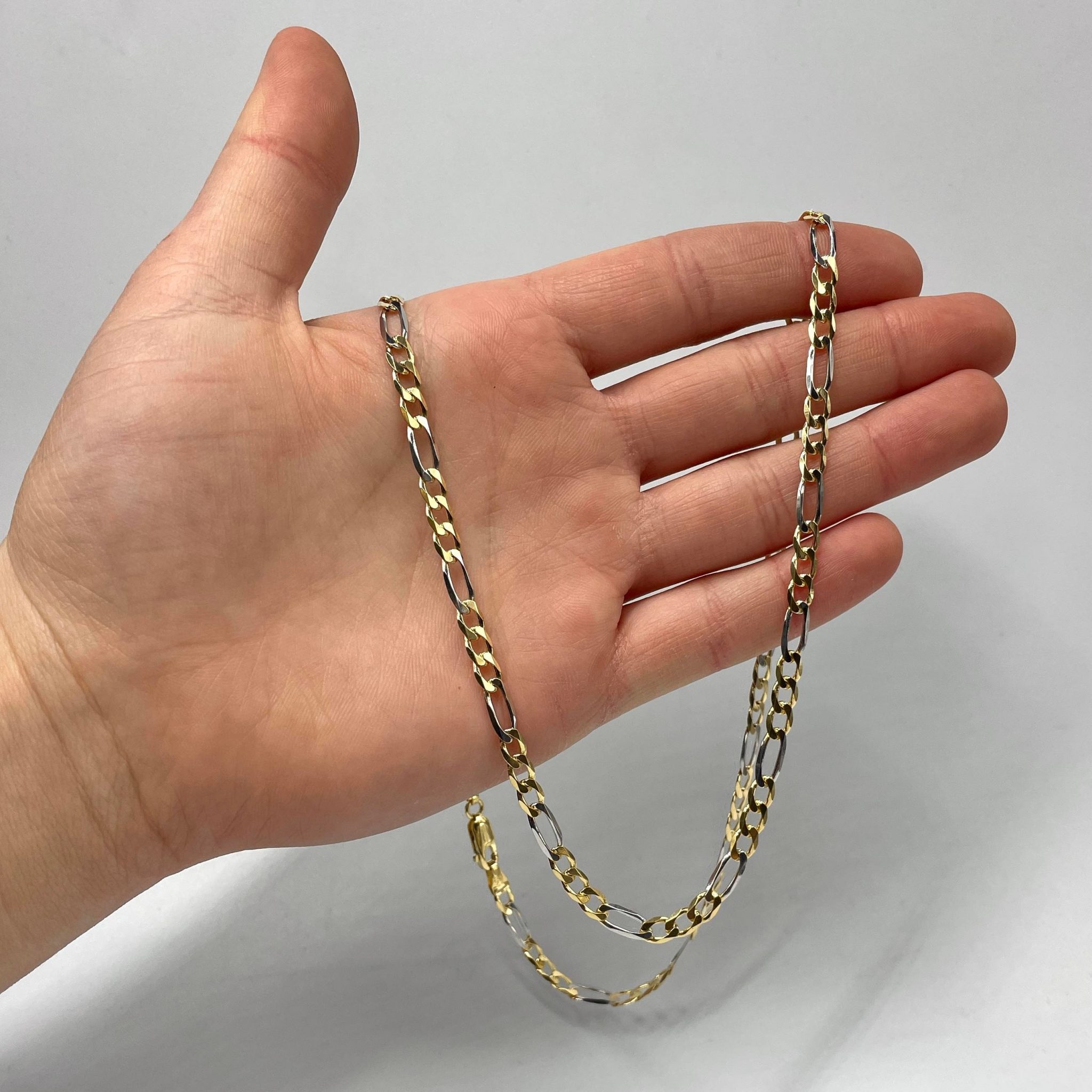Solid Two-Tone Figaro 4.5mm 22" - Chains - Golden Hand Jewellery