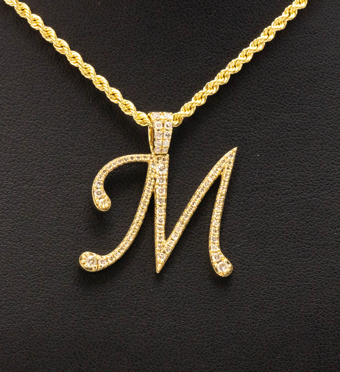 Letter M Thin Cursive 0.68ct - Diamond Pendant - Golden Hand Jewellery