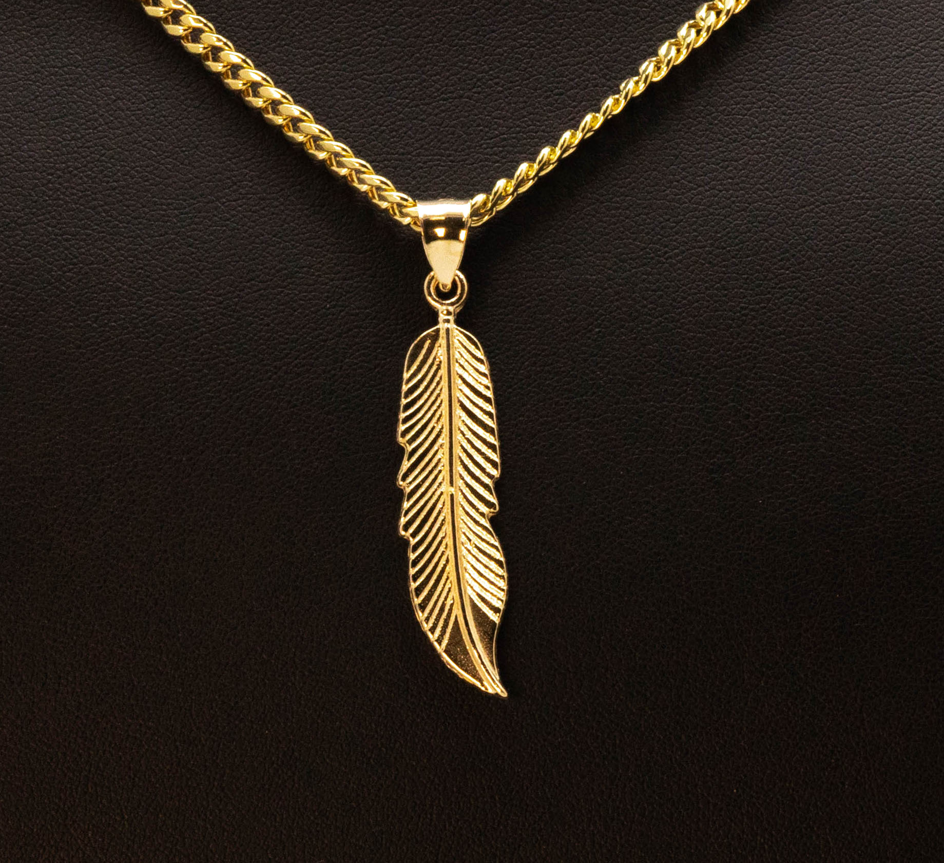 Solid Gold Feather Large - Pendant - Golden Hand Jewellery