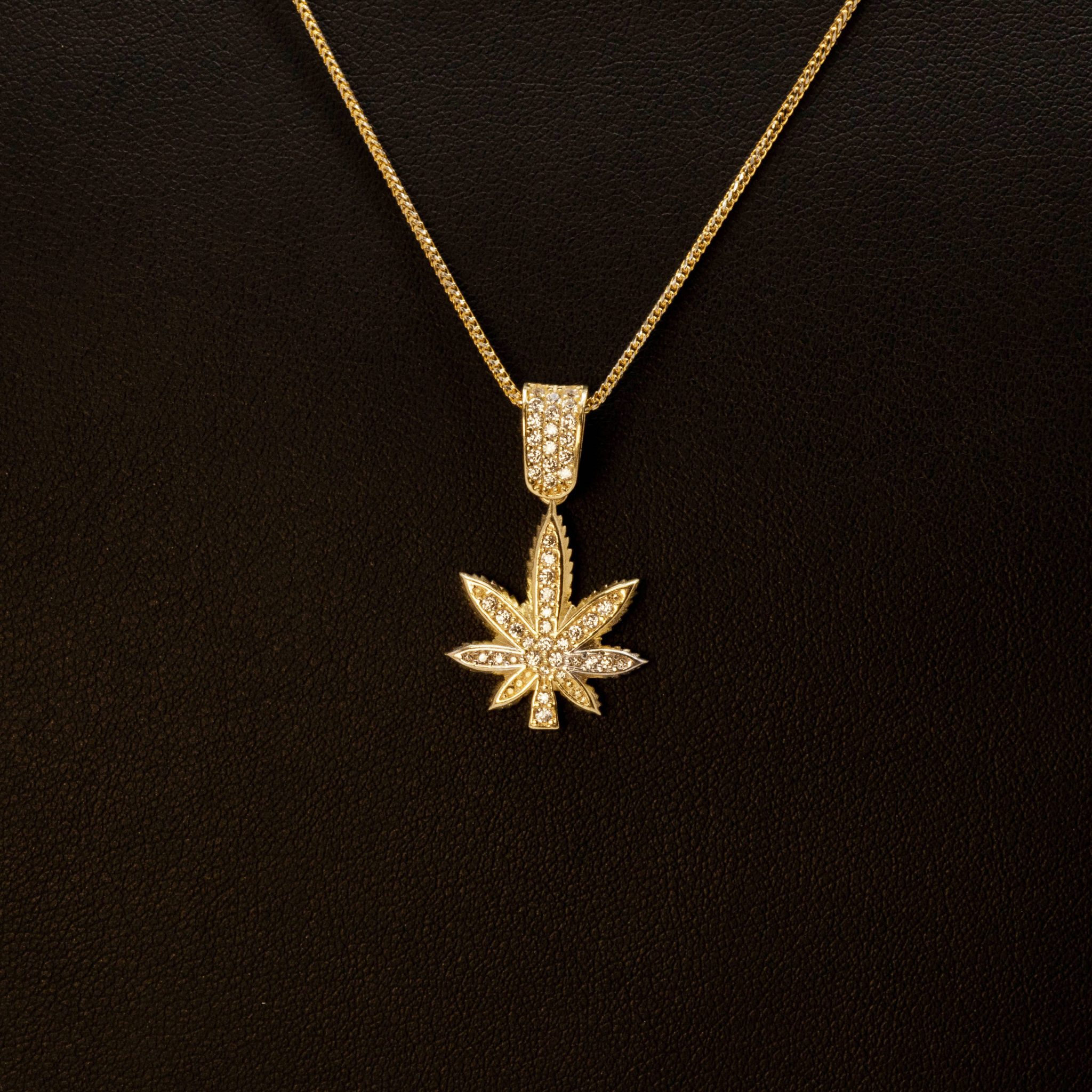 CZ Weed Leaf Small - Pendant - Golden Hand Jewellery