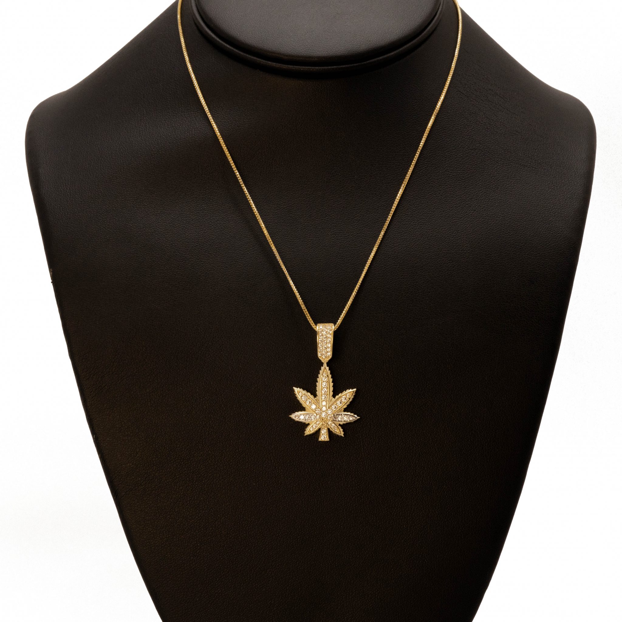 CZ Weed Leaf Medium - Pendant - Golden Hand Jewellery