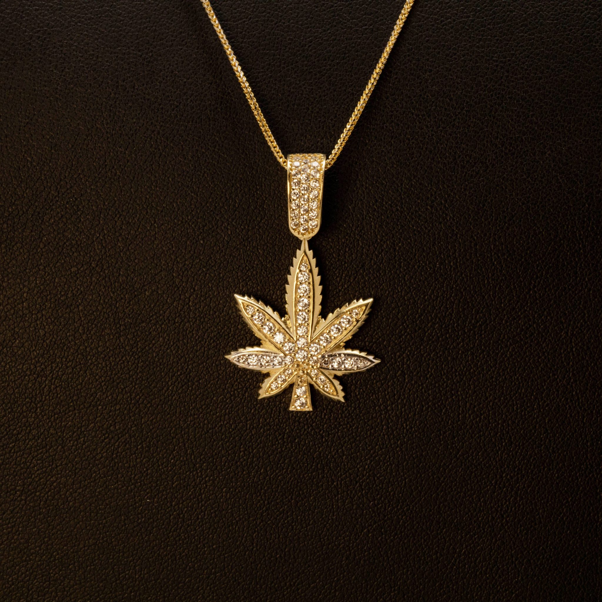 CZ Weed Leaf Medium - Pendant - Golden Hand Jewellery