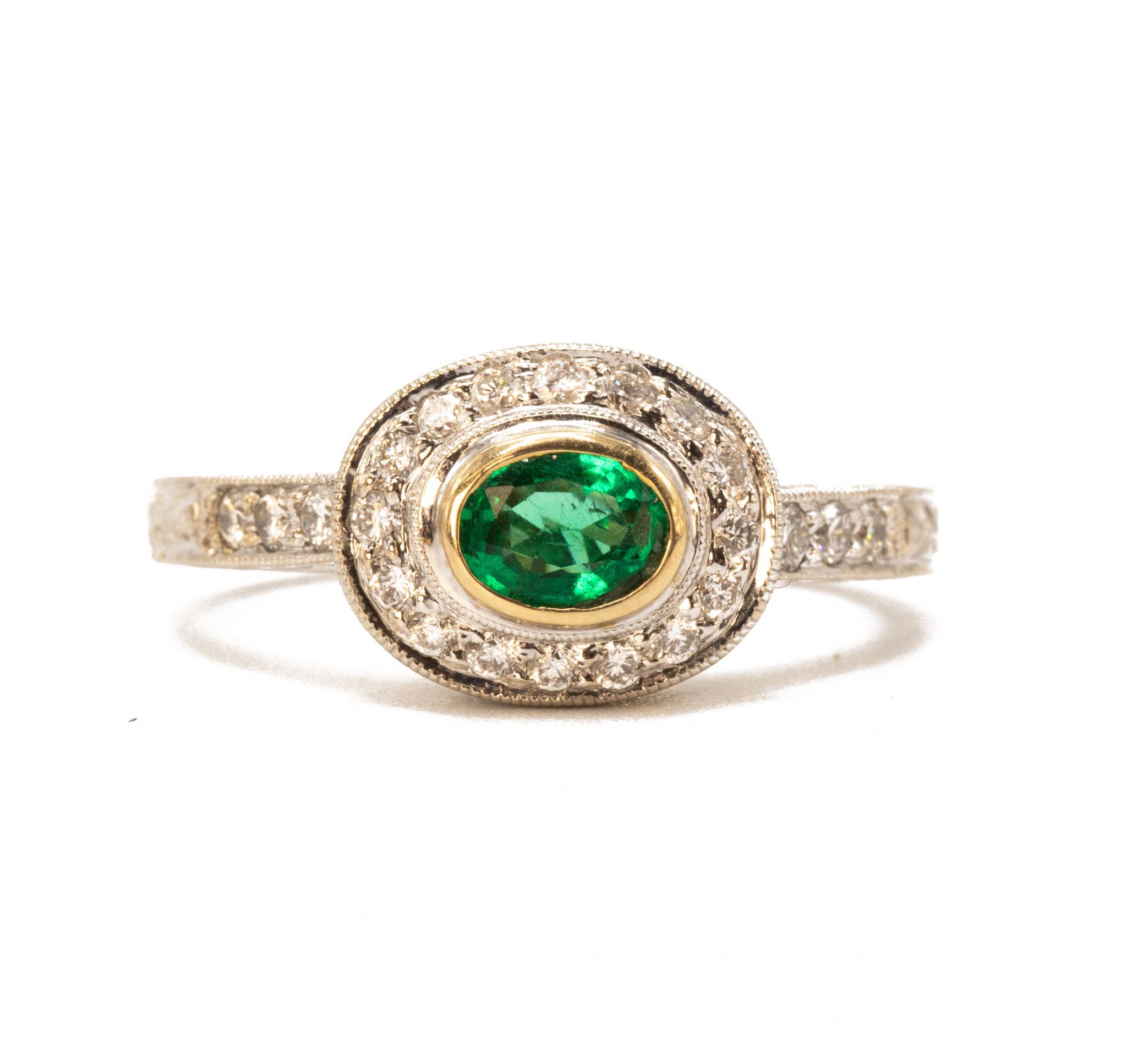 Antique Pattern Emerald and Diamond 0.38ct #13 - Diamond Ring - Golden ...