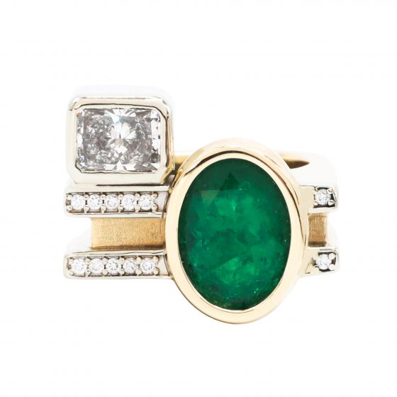 Genuine Emerald X Radiant 14k #8 - Diamond Ring - Golden Hand Jewellery